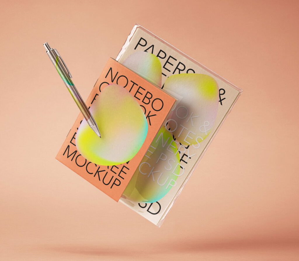 Free Front View of Paper Notes Psd Notebook Stationery Mockup | Mockup ...