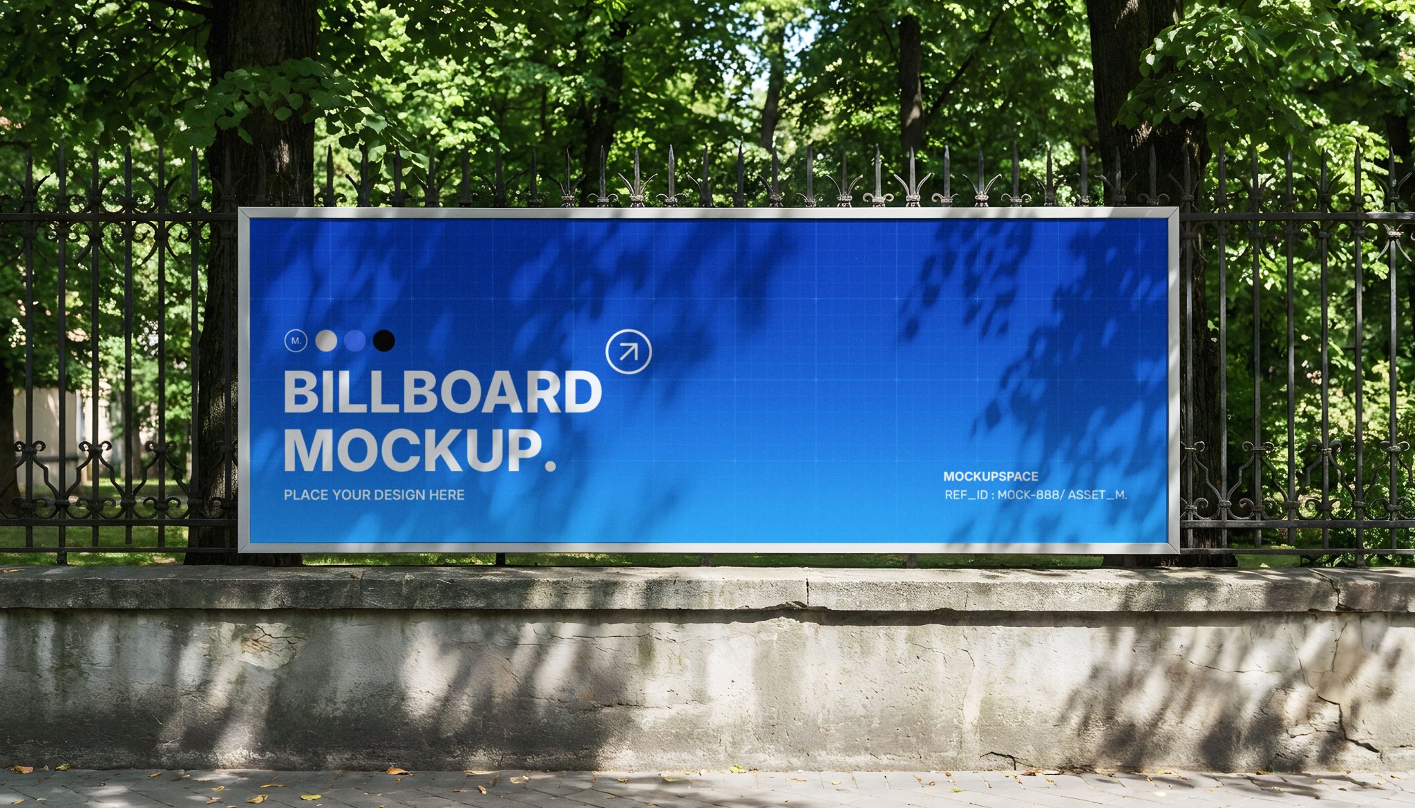 Free Horizontal Park Billboard Mockup on Metal Fence | Mockup Space
