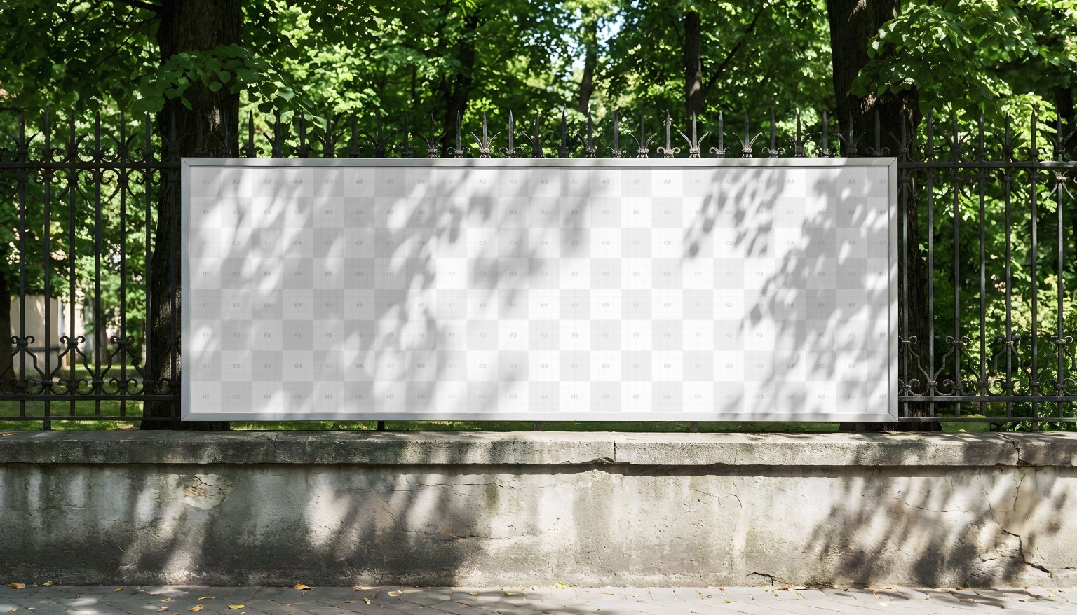 Free Horizontal Park Billboard Mockup on Metal Fence | Mockup Space