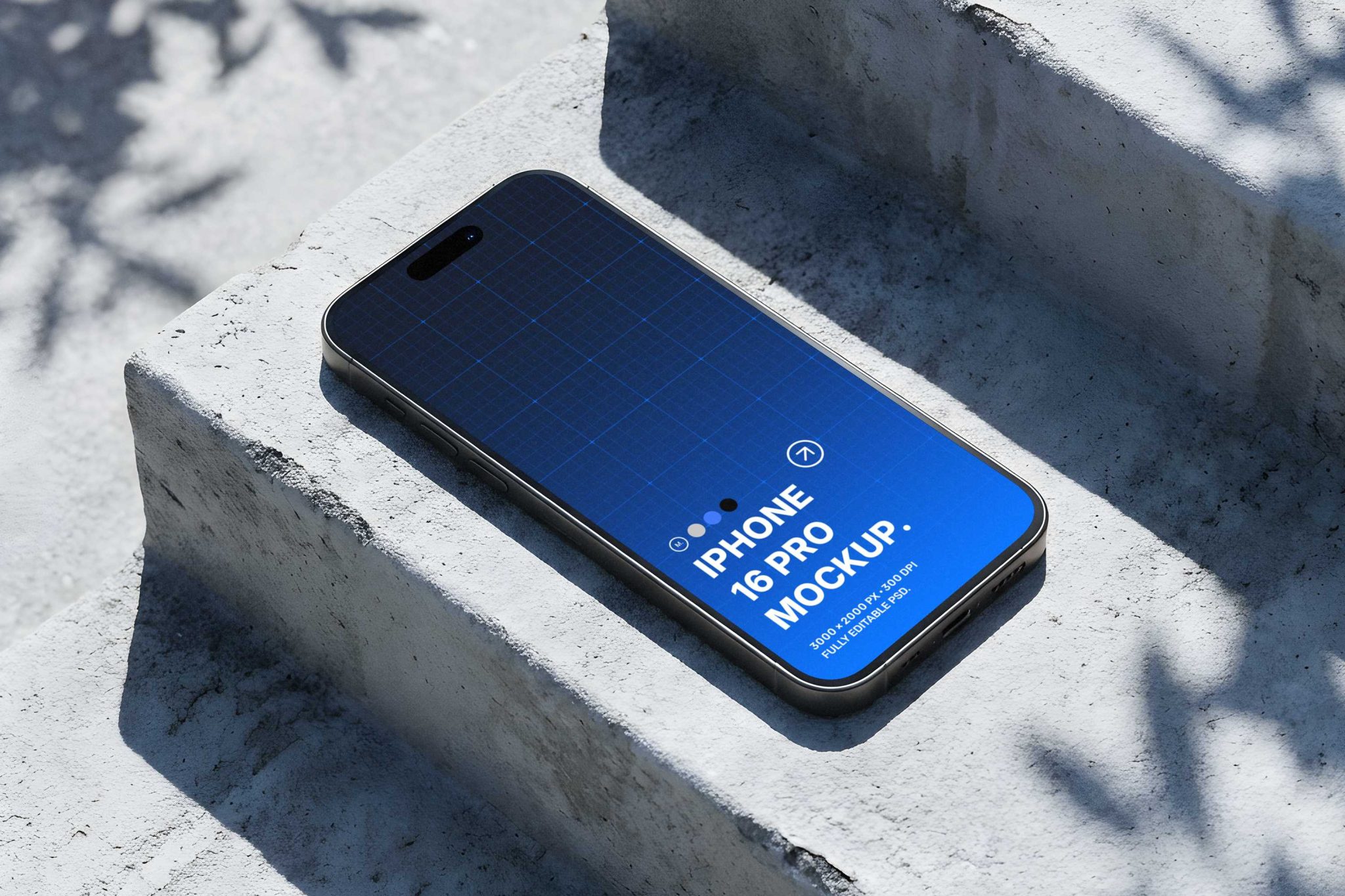 Free iPhone 16 Pro Mockup on Concrete Stairs | Mockup Space